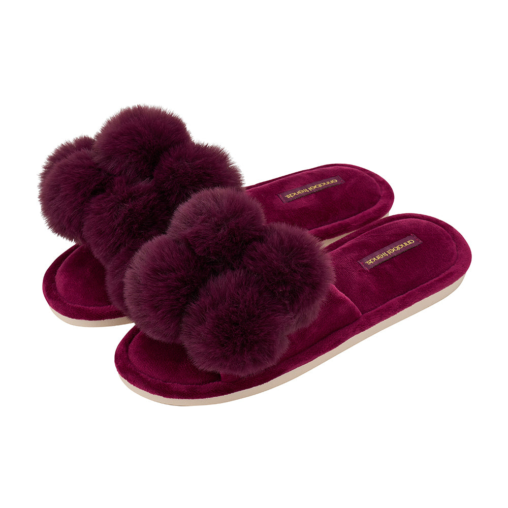 Pom Pom Slippers - Cosy Luxe - Mulberry – Annabel Trends